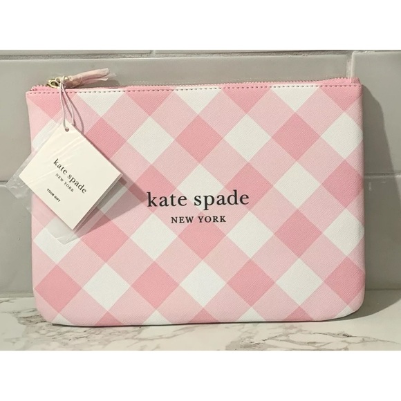 kate spade | Bags | Kate Spade Pink And White Stripe Zip Pouch Makeup ...